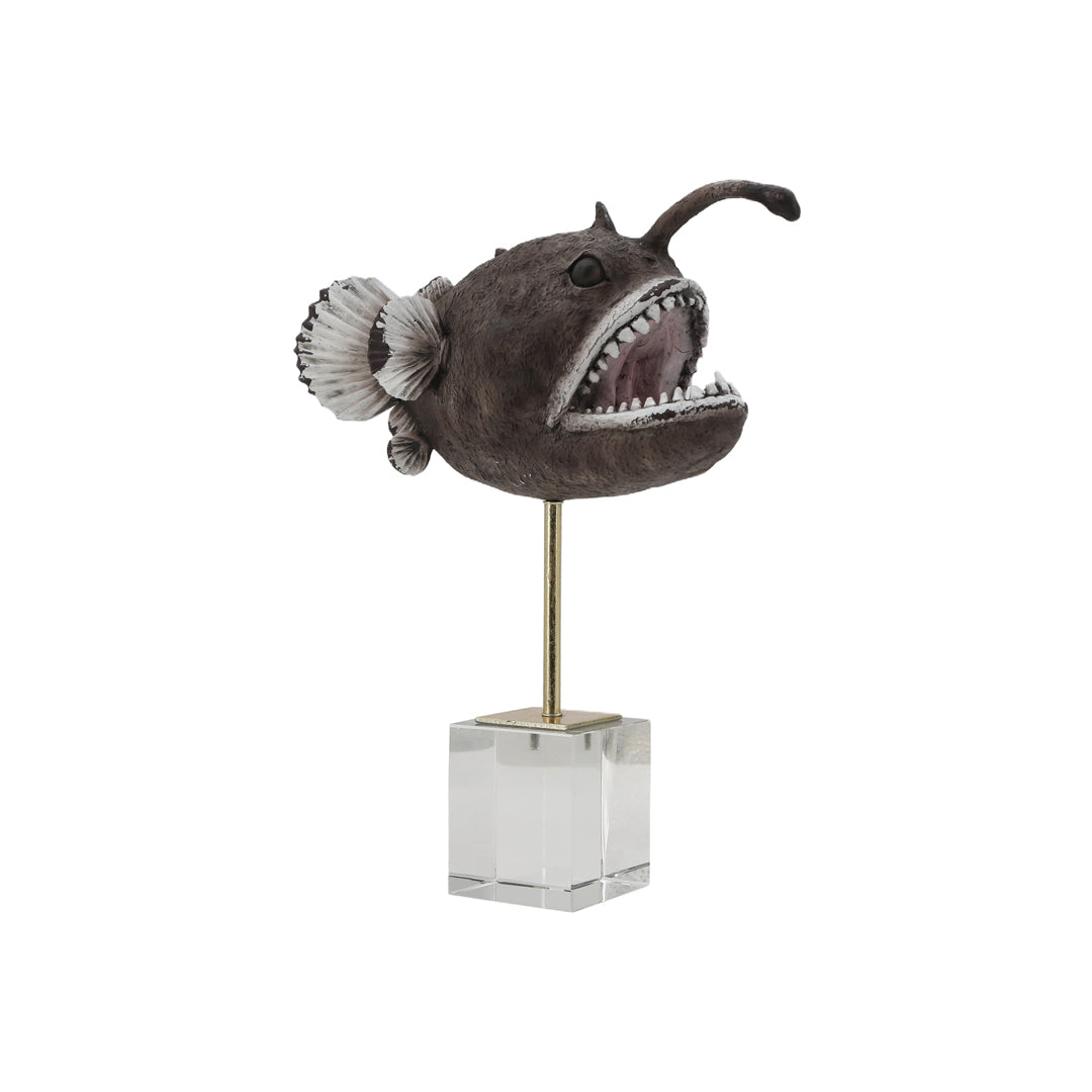 Figura Decorativa Náutica, Pez Linterna en Resina con base de Cristal ...